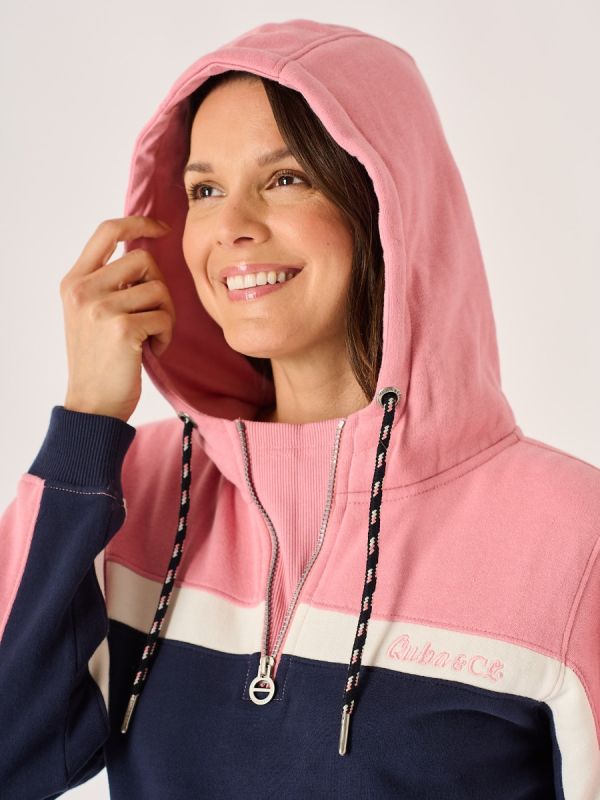 Navy And Soft Rose Half Zip Quba Sails Hoodie - Aimes | Hoodie ...