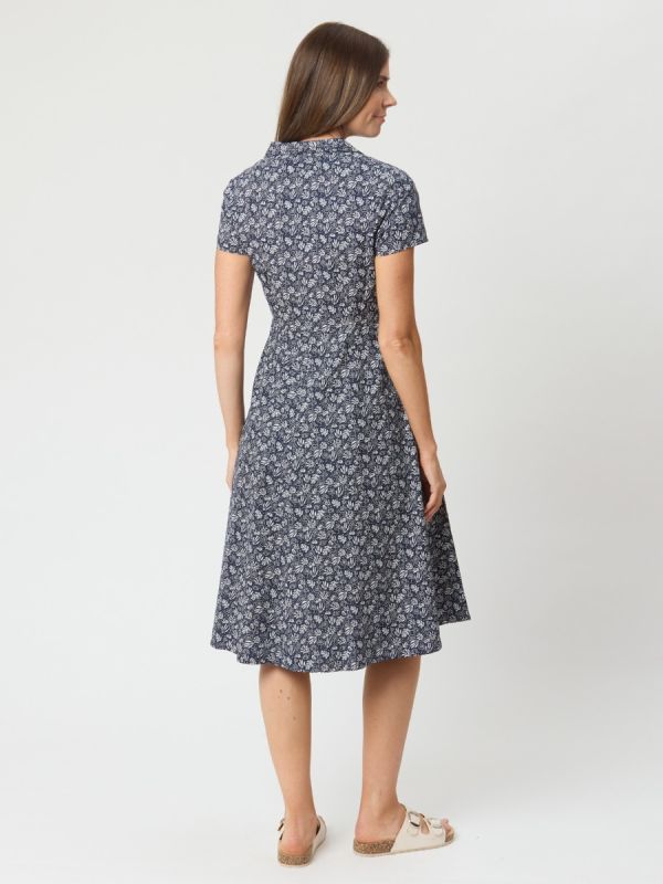 Amelia Short Sleeve Printed Dress In Navy | Dress & Skirts |Quba & Co