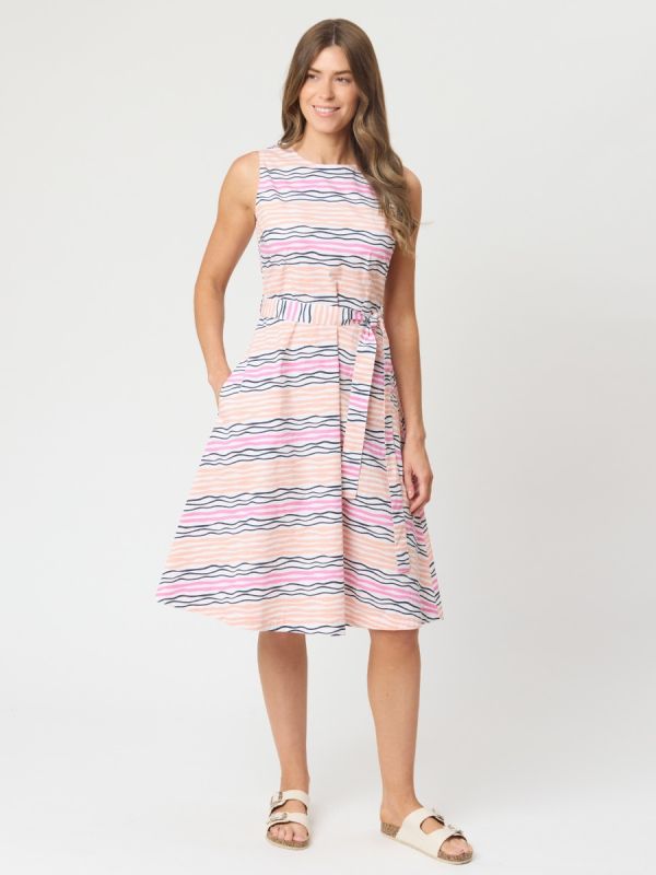 Anora Sleeveless Cotton Striped Dress In Pink | Dress & Skirts |Quba & Co