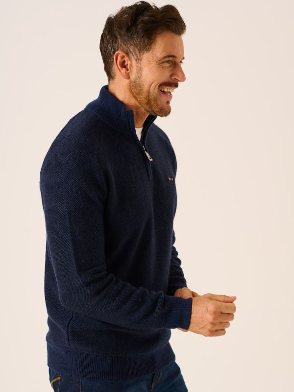 Bram Dark Navy & Blue 1/4 Zip Merino Wool Jumper | Quba & Co