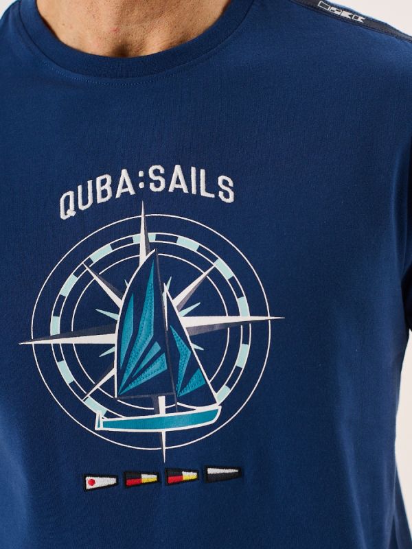 Gents Marine Blue Quba Sails X-Series Boat Printed T-Shirt Cosmos