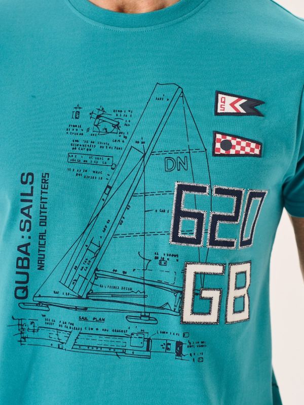 Bright Teal Blue Quba Sails X-Series Boat Design Graphic T-Shirt for ...