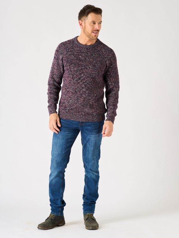 Mens Burgundy Red Knitted Crew Jumper with Warm soft feel - Gillits