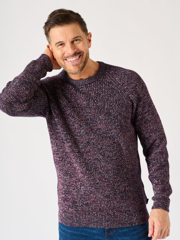 Mens Burgundy Red Knitted Crew Jumper with Warm soft feel - Gillits