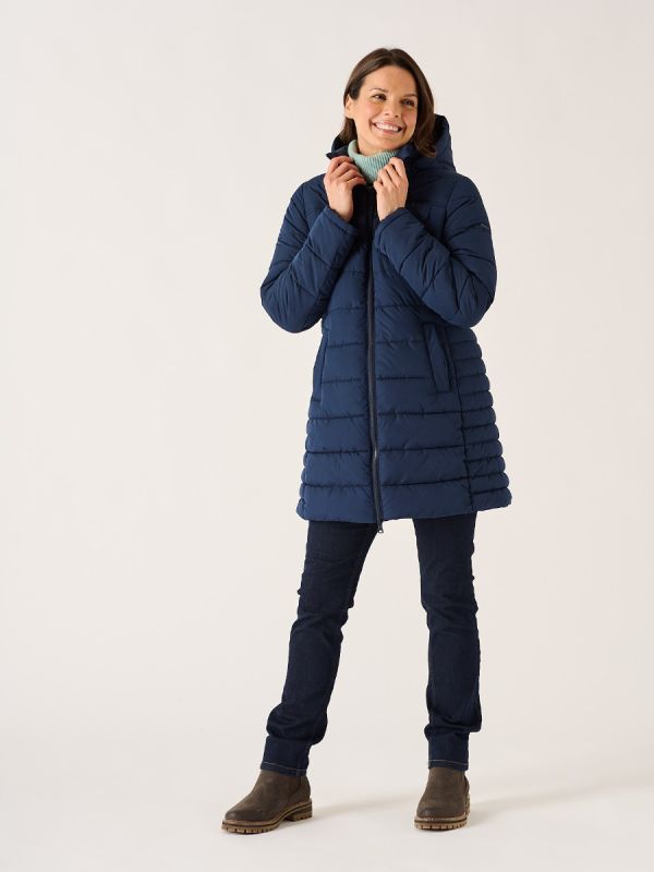 Navy Microfibre Quilted Coat - Julyana | Jacket, Gilet & Coat ...