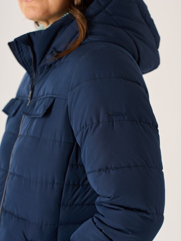 Navy Microfibre Quilted Coat - Julyana | Jacket, Gilet & Coat ...