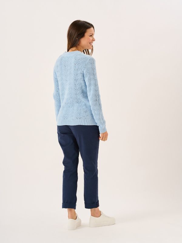 Ladies Soft Blue Textured Wave Stitch Cotton Knit Jumper - Mabel
