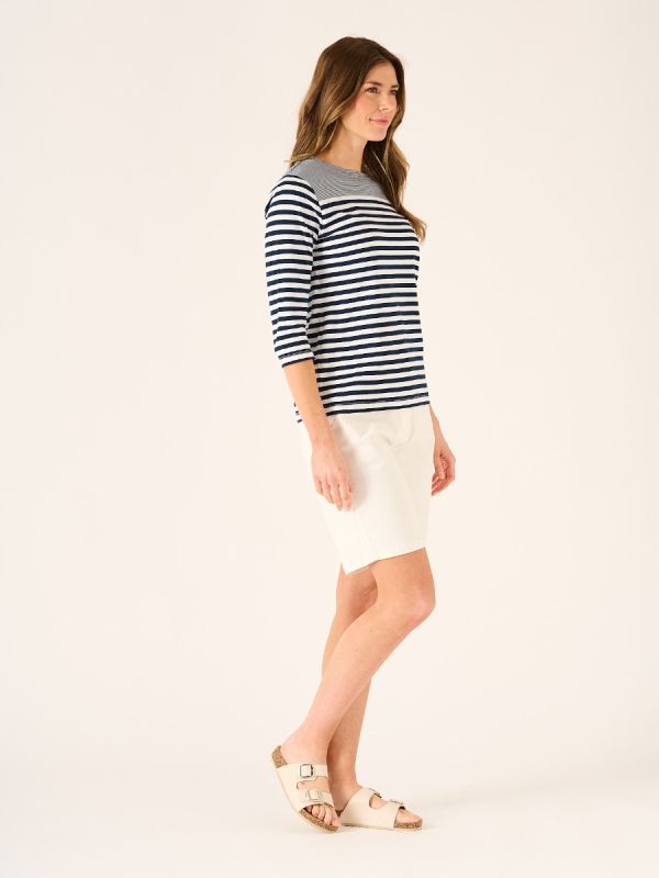 Marney Yarn Dyed 3/4 Sleeved Striped T-Shirt In Navy And White | Tee ...