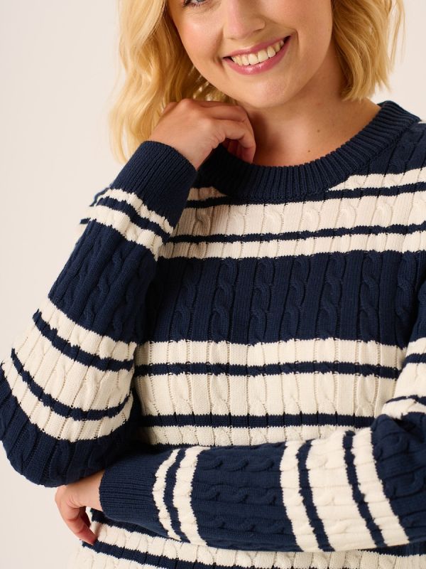 Navy & White Stripe Cable Knit Jumper - Nala