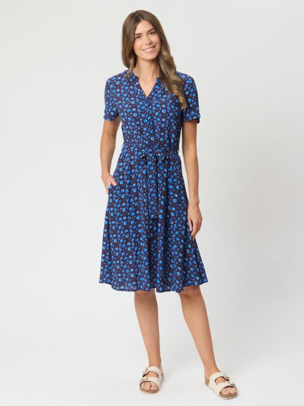 Nima Fit And Flare Printed Dress in Navy And Blue| Dress & Skirts |Quba ...