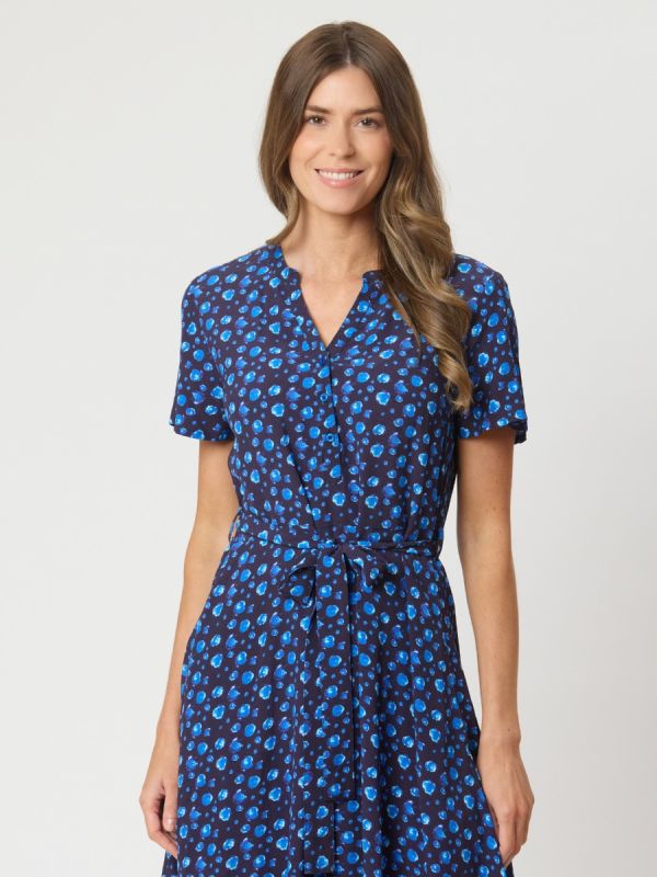 Nima Fit And Flare Printed Dress in Navy And Blue| Dress & Skirts |Quba ...