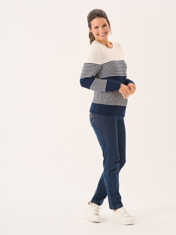 Navy And Foam White Purl Knit Striped Jumper - Rayne