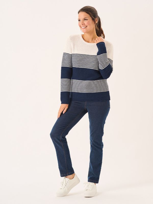 Navy And Foam White Purl Knit Striped Jumper - Rayne| Knitwear & Jumper ...