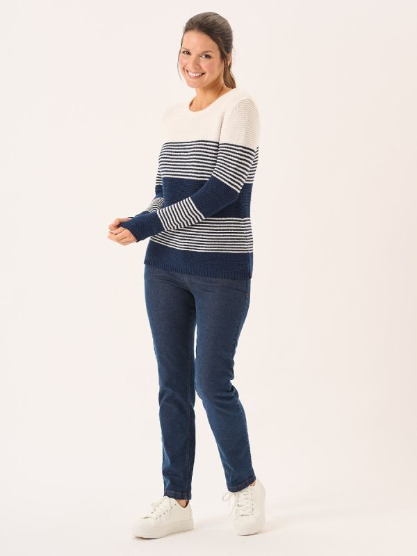Navy And Foam White Purl Knit Striped Jumper - Rayne| Knitwear & Jumper ...