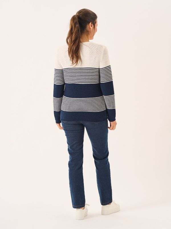 Navy And Foam White Purl Knit Striped Jumper - Rayne