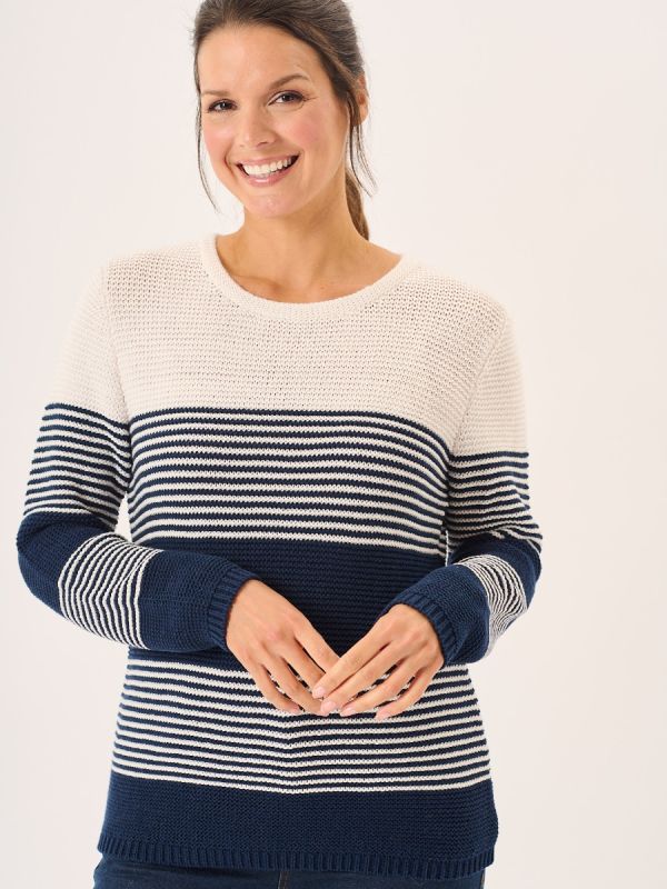 Navy And Foam White Purl Knit Striped Jumper - Rayne| Knitwear & Jumper ...
