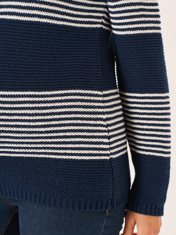 Navy And Foam White Purl Knit Striped Jumper - Rayne