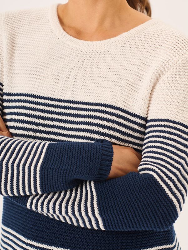 Navy And Foam White Purl Knit Striped Jumper - Rayne| Knitwear & Jumper ...