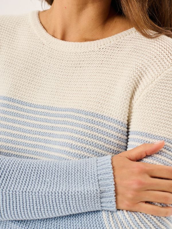 Ladies White And Soft Blue Pearl Stitch Knitted Jumper - Sare