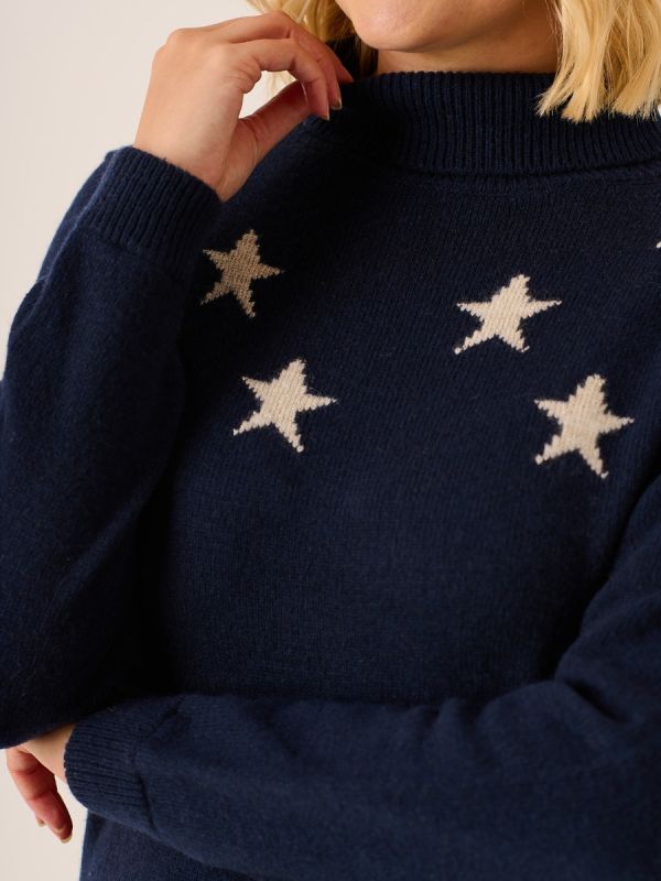 Navy Star Roll Neck Jumper Thres | Quba & Co
