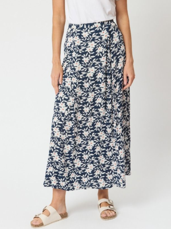 Lilla Printed Woven Skirt In Navy| Dress & Skirts |Quba & Co