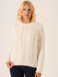 Andy Cable Knit Crew Jumper – Foam White | Quba & Co
