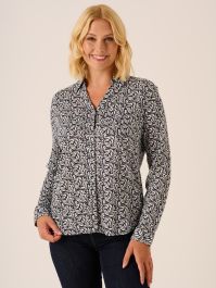 Arelette Navy Print Jersey Shirt | Quba & Co