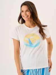 Women's White Quba Boat Print Short Sleeve T-Shirt - Melora