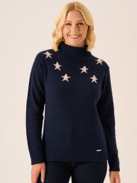 Navy Star Roll Neck Jumper Thres | Quba & Co