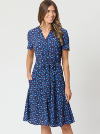 Nima Fit And Flare Printed Dress in Navy And Blue| Dress & Skirts |Quba ...