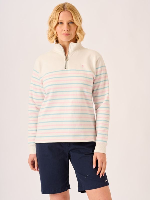 Evonne Foam White Multi Stripe 1/4 Zip Sweatshirt | Quba & Co